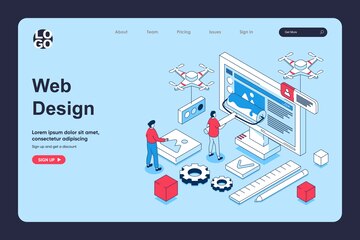 Premium Vector | Web design concept in 3d isometric design for landing page template people ...