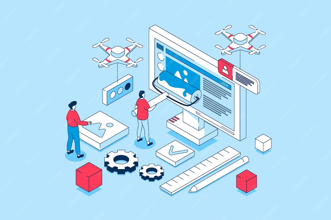 Premium Vector | Web design concept in 3d isometric design people ...