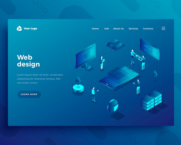 Premium Vector | Web design isometric landing page template programmers creating cross platform ...