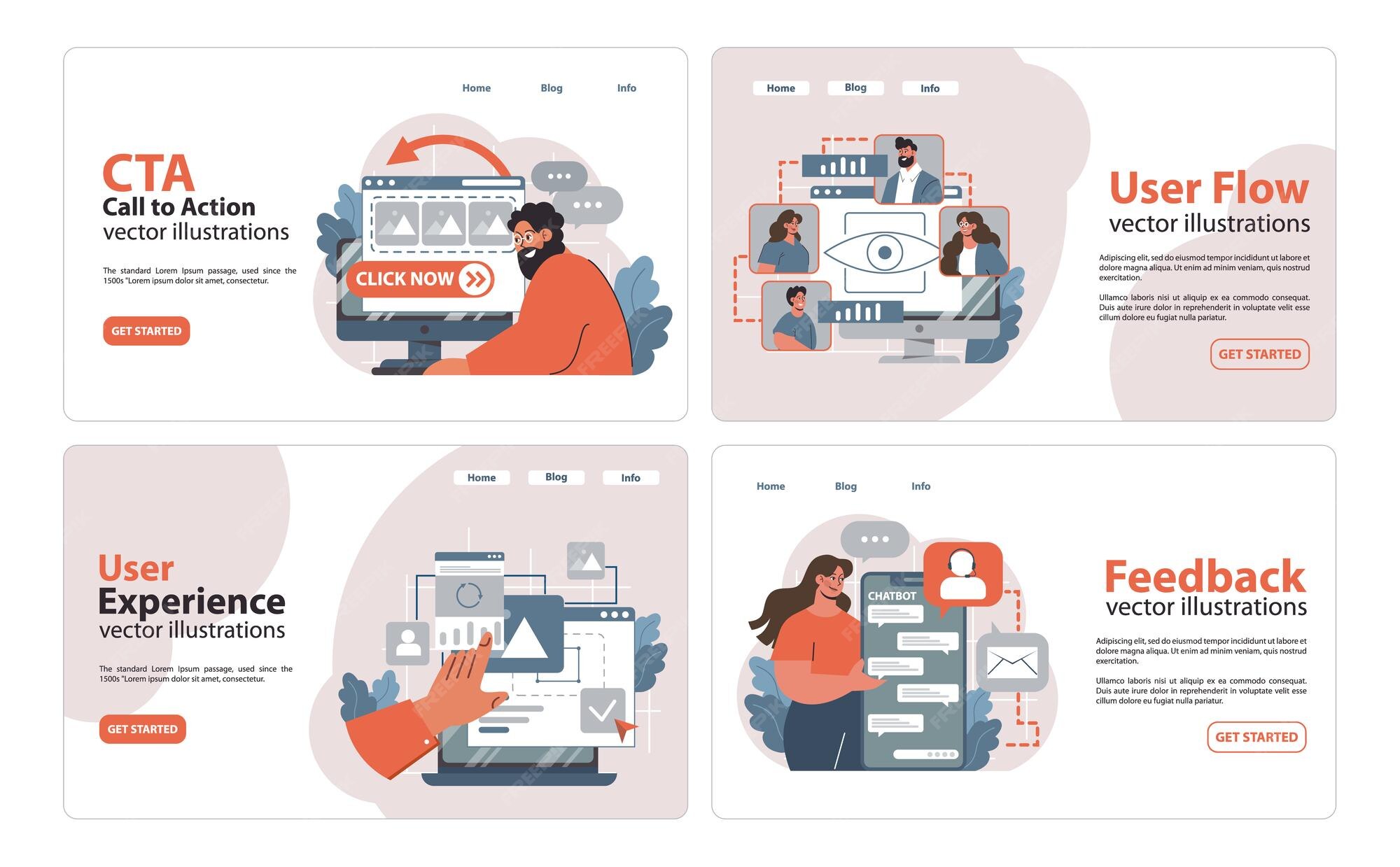Premium Vector | Web design set engaging online users with cta buttons visualizing user flow in ...