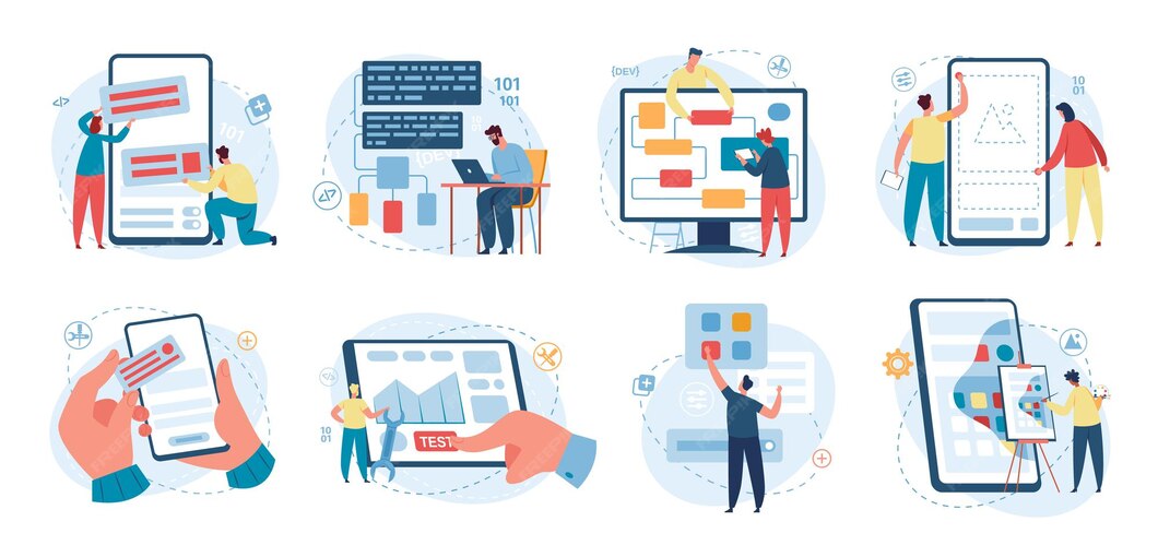 Premium Vector | Web designer and programmer working on web development ...