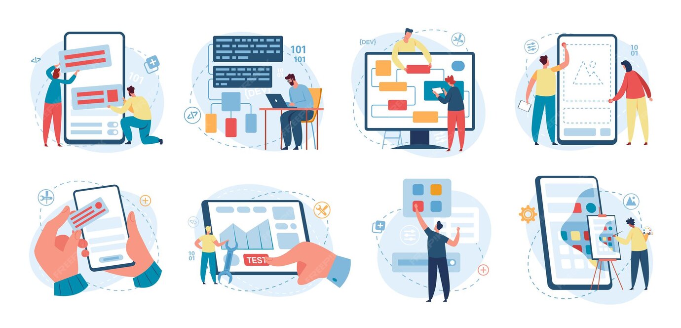 Premium Vector | Web designer and programmer working on web development ...