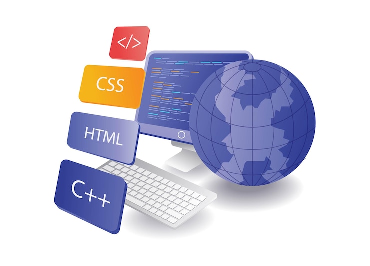 Premium Vector | Web developer application maintenance programming language