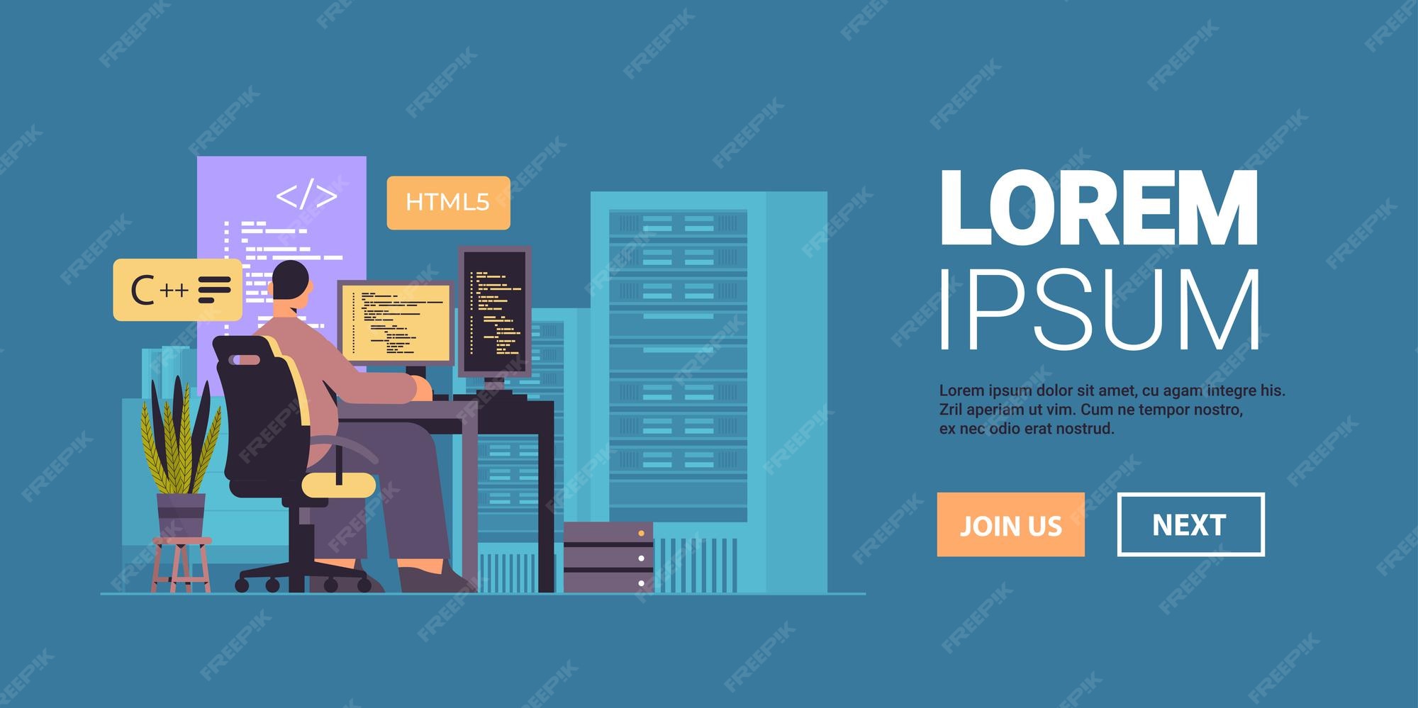 Premium Vector | Web developer creating program code on computer monitor development of software ...