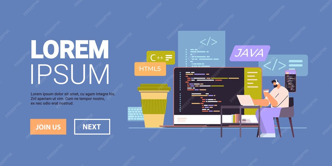 Premium Vector | Web developer creating program code on laptop screen development of software ...