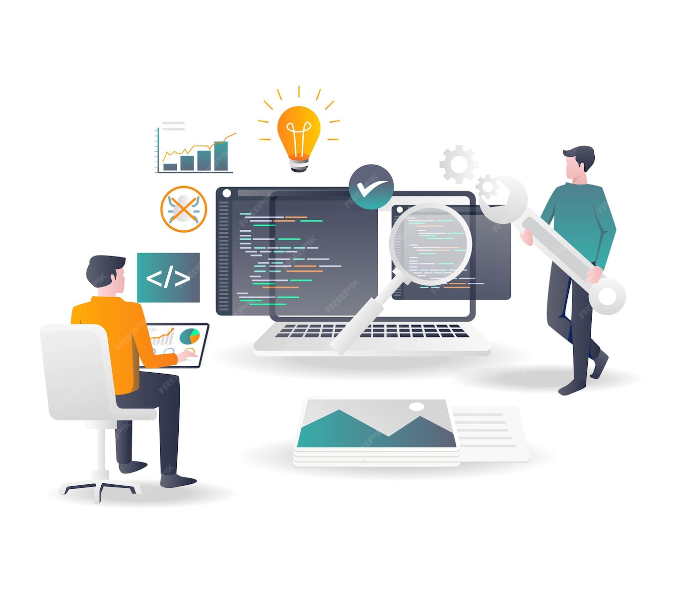 Premium Vector | A web developer is analyzing the programming language