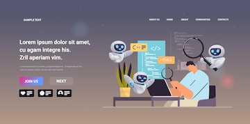 Premium Vector | Web developer with robots creating program code ...