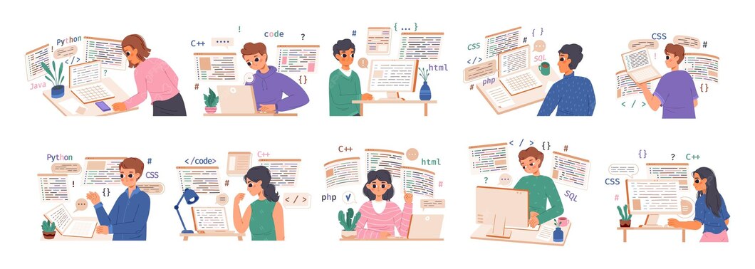 Premium Vector | Web developers and coder build projects programming ...