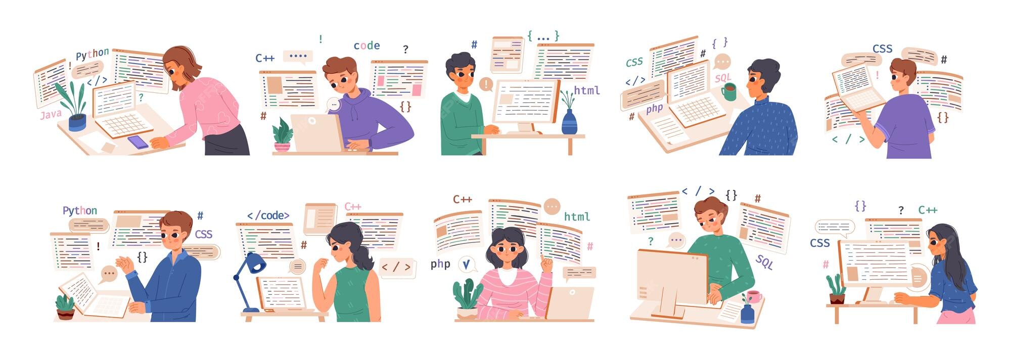 Premium Vector | Web developers and coder build projects programming seo web coding characters ...