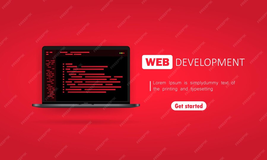 Premium Vector | Web development banner or working on laptop. Flat ...