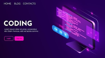 Premium Vector | Web development coding and programming futuristic banner Computer code on computer