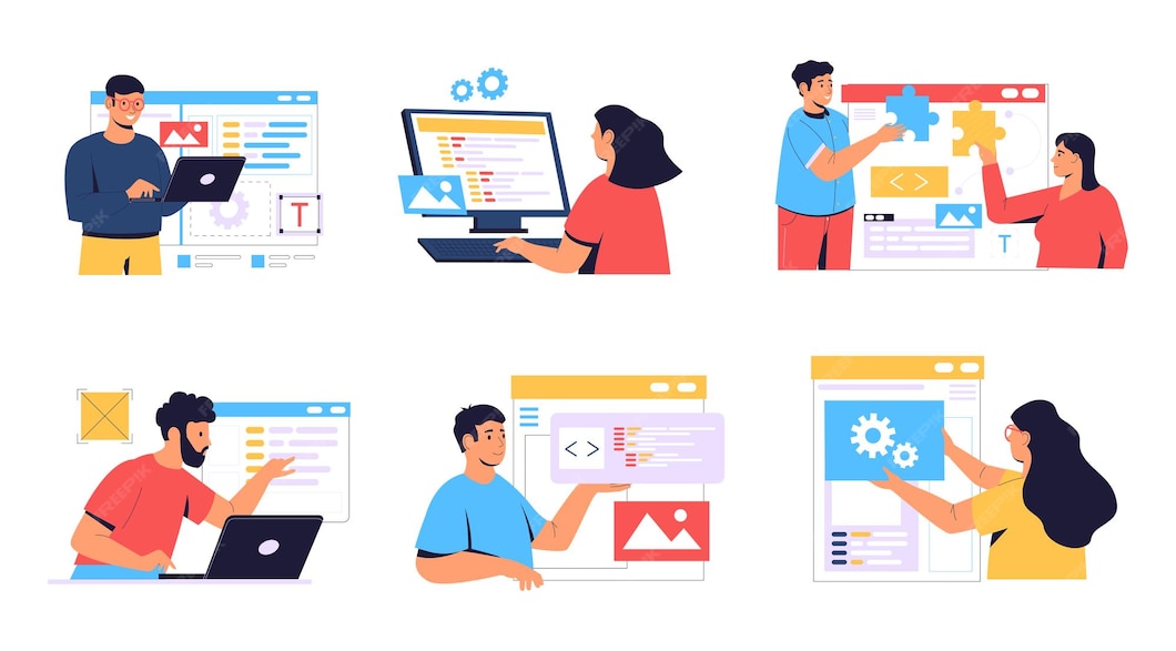 프로젝트의 웹 개발 개념 Ux 디자인 앱의 웹 프로젝트 개발 개념 그림 Ui 인터페이스 디자인의 벡터 프리미엄 벡터