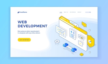 Premium Vector | Web development. isometric vector design of banner ...