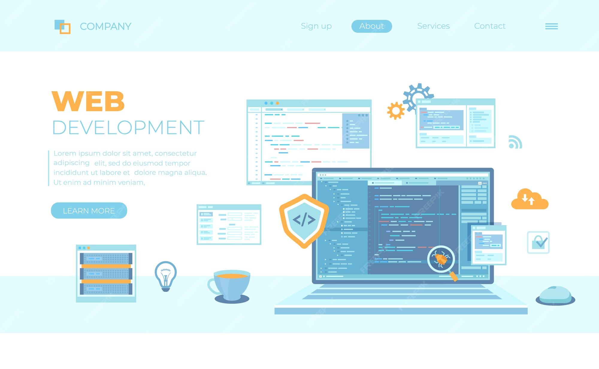 Premium Vector | Web development programming coding laptop with program ...