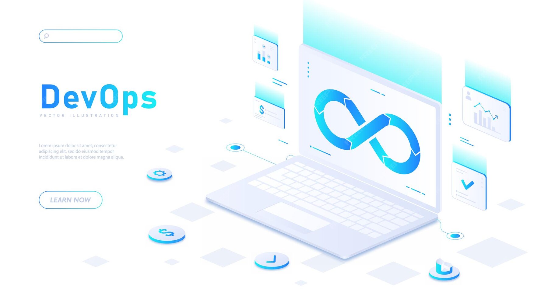 Premium Vector | Web development white banner devops system programming coding and front end ...