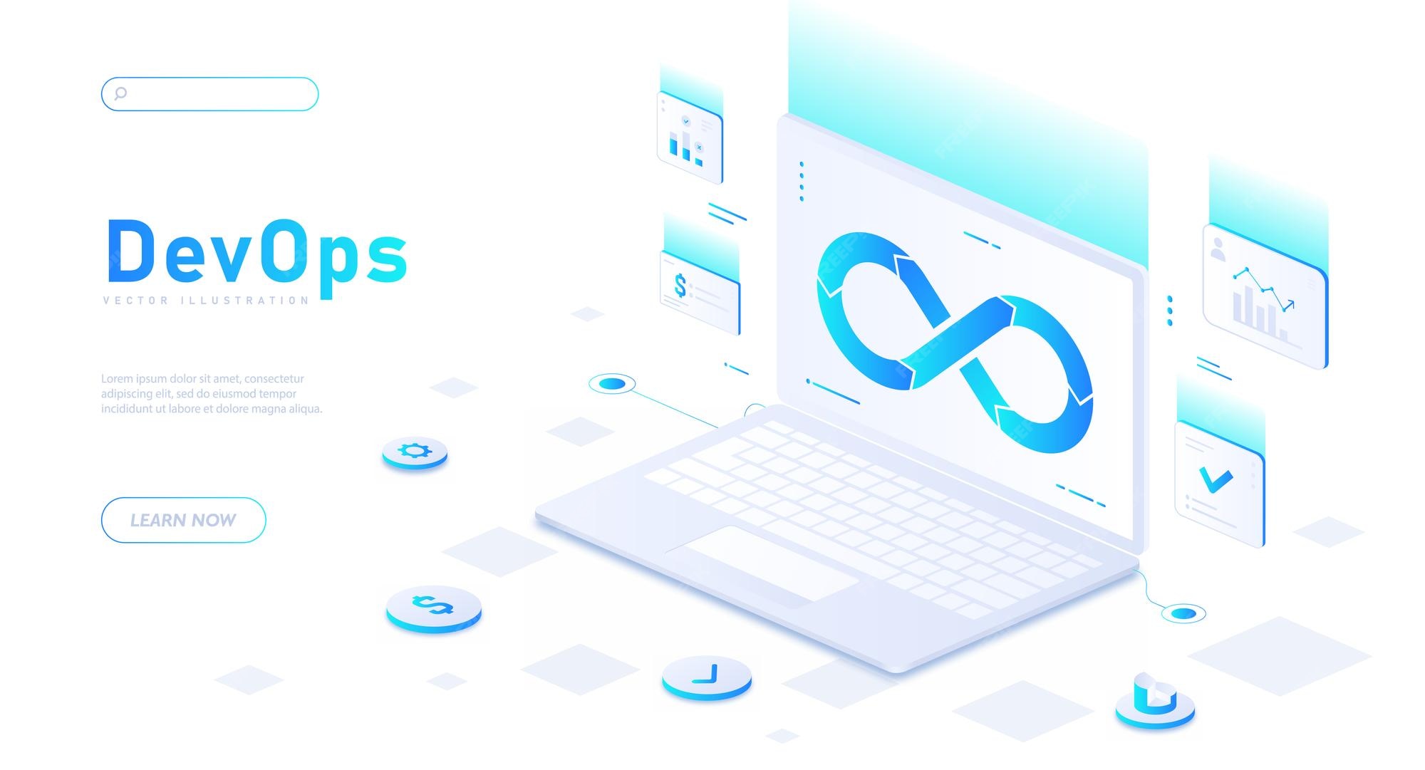 Premium Vector | Web development white banner devops system programming coding and front end ...