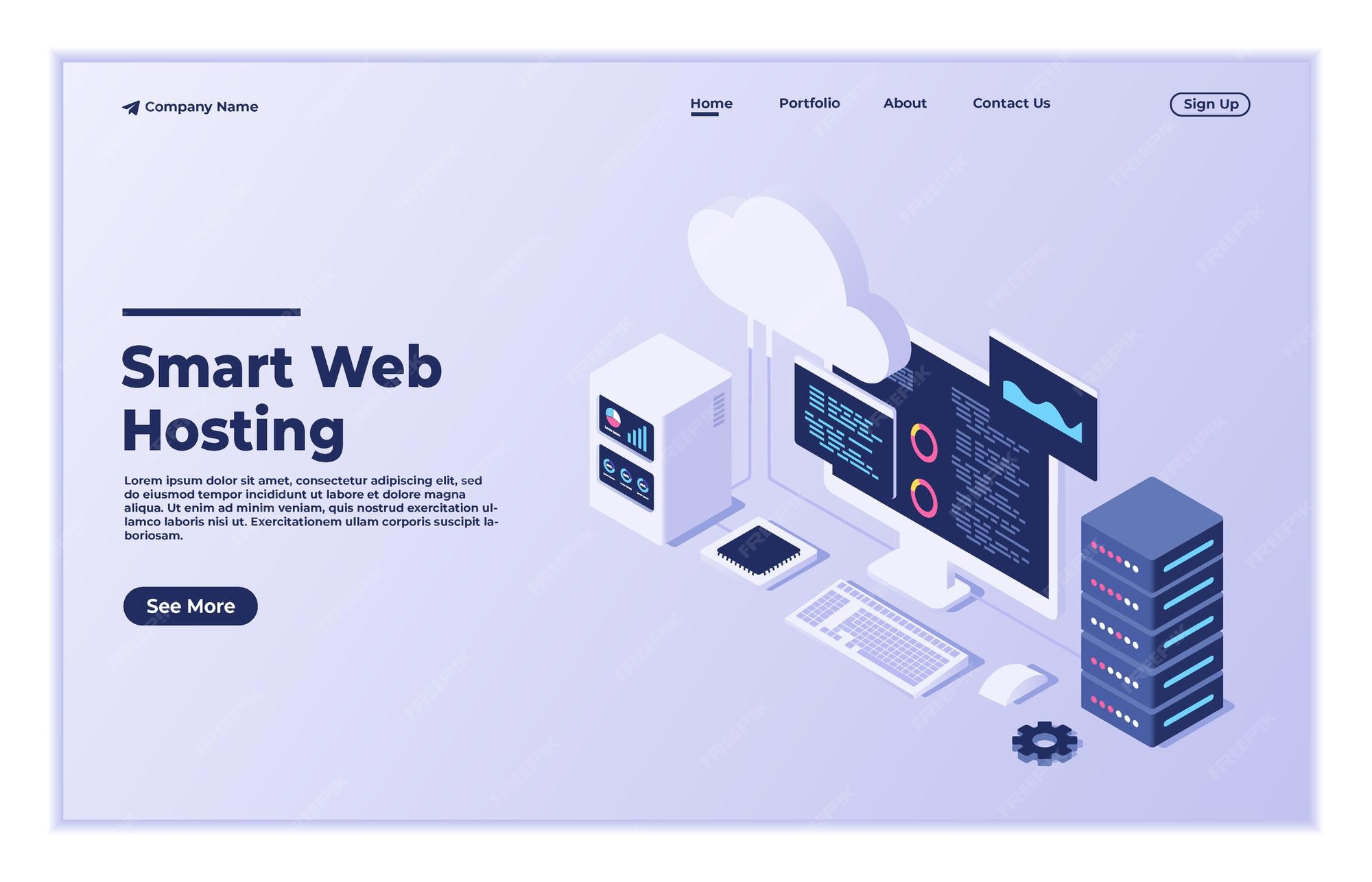 Premium Vector | Web hosting concept cloud computing online database technology security ...