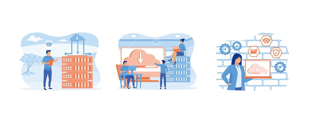 Premium Vector | Web hosting concept concept of cloud computing online database technology ...