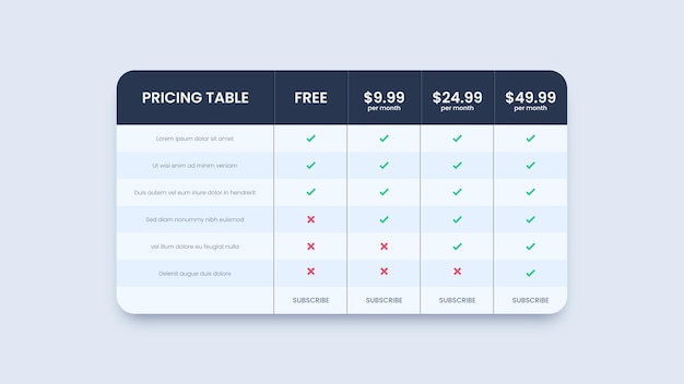 Premium Vector | Web pricing table design for business Premium Vector | Web pricing table design for business