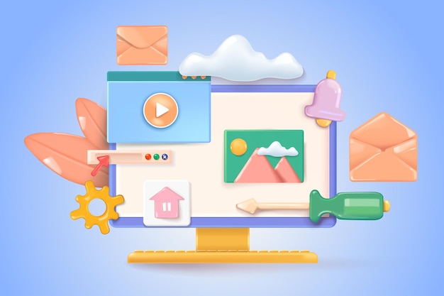 웹 Uiux 디자인 웹 개발 개념 웹 디자인 응용 프로그램 디자인 코딩 및 웹 구축 프리미엄 벡터