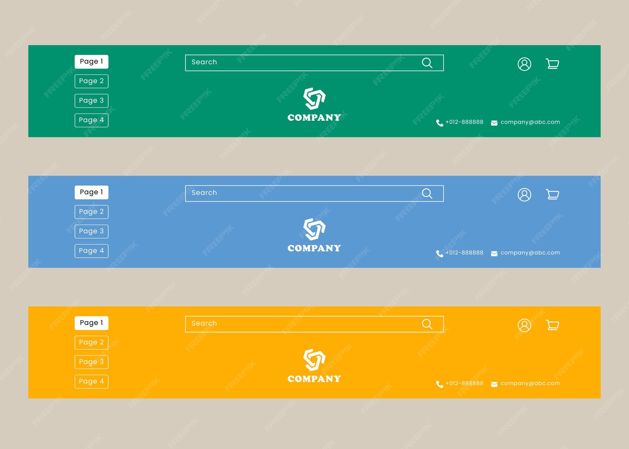 다른 화려한 배경에서 웹사이트 헤더입니다. 벡터 형식의 헤더 디자인, ui ux 디자인. | 프리미엄 벡터
