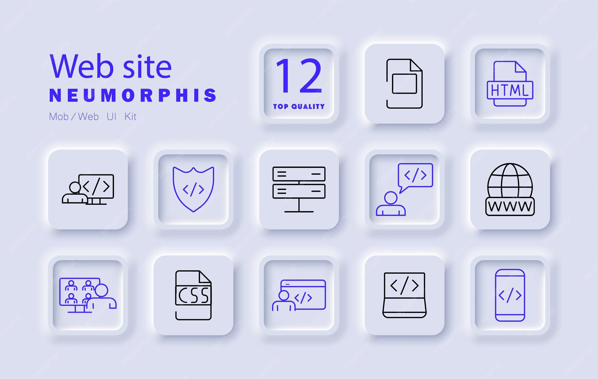 Premium Vector | Website set icon Code file HTML CSS security server developer global ...