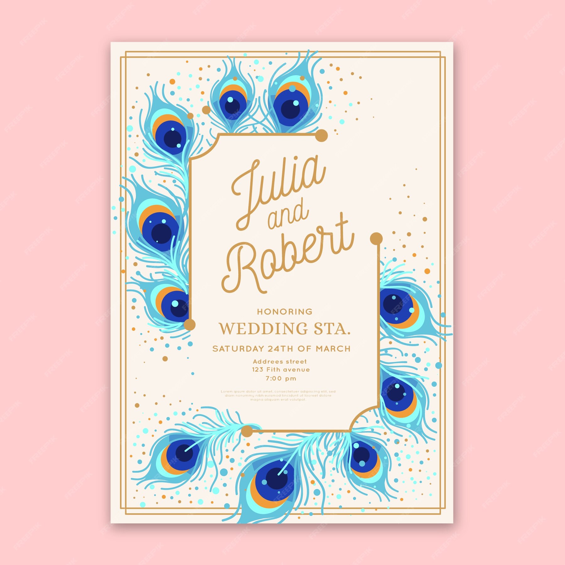 Premium Vector Wedding Invitation Template With Peacock Feathers