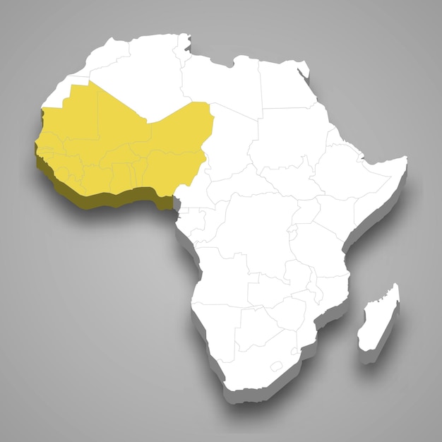 Premium Vector | Western africa location within africa 3d map Premium Vector | Western africa location within africa 3d map