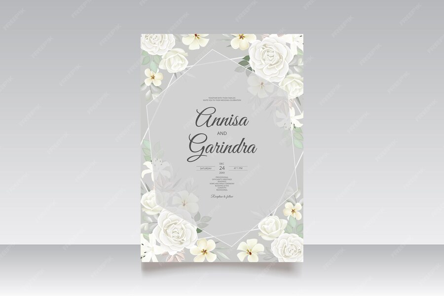 Premium Vector | White floral wedding invitation template wedding ... Premium Vector | White floral wedding invitation template wedding ...