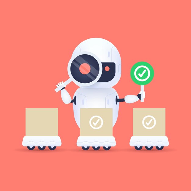 Premium Vector | White friendly robot looking through the magnifying glass Premium Vector | White friendly robot looking through the magnifying glass