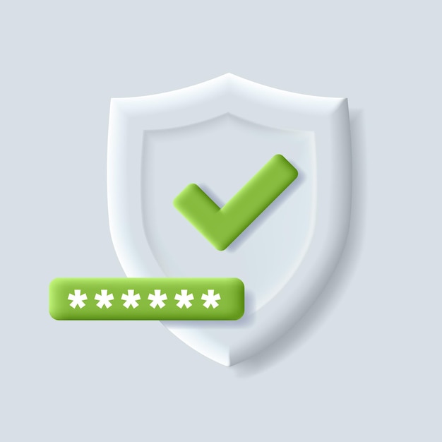 Premium Vector White Shield With A Green Check Mark Password Input