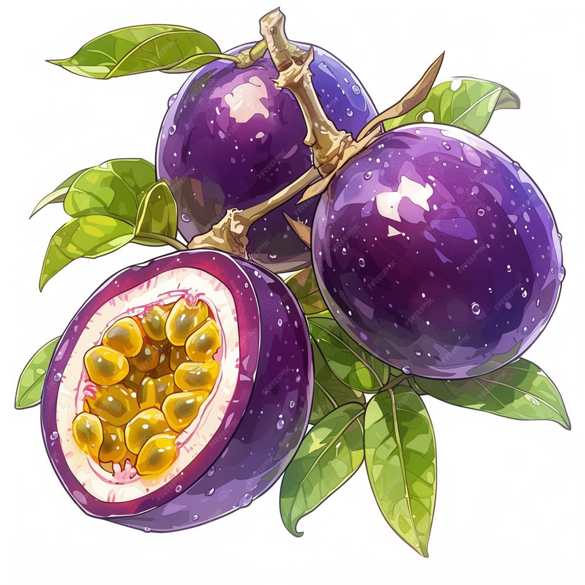 Premium Vector Whole Purple Passion Fruits On Branch