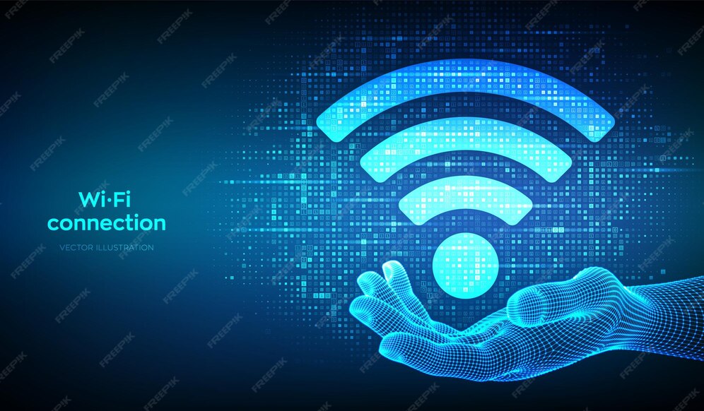 Wifi 네트워크 아이콘 이진 코드로 만든 Wi Fi 기호 Wlan 액세스 무선 핫스팟 신호 기호 모바일 연결 영역 데이터 전송