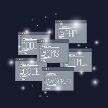 Premium Vector | Windows with web programming language codes