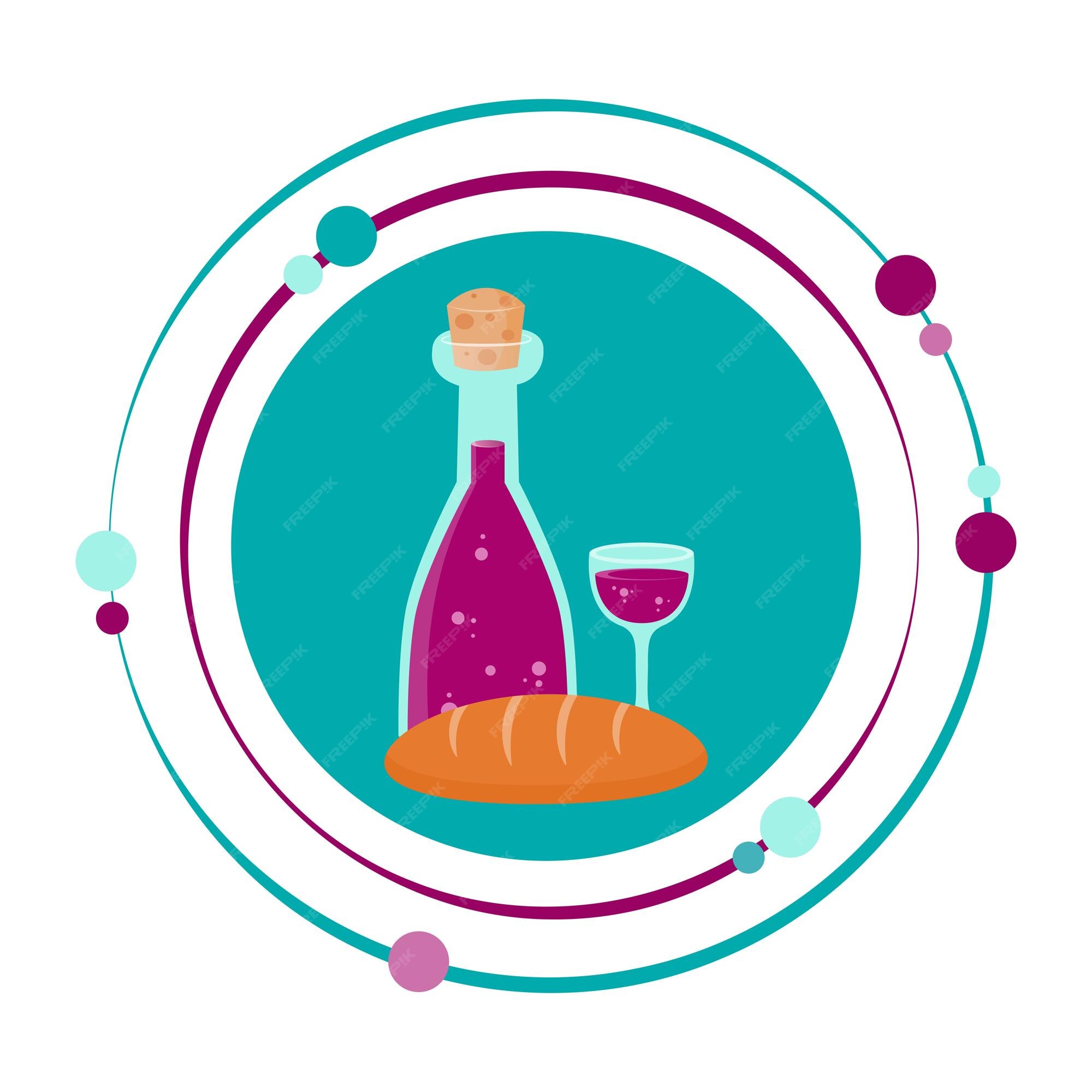 Premium Vector Wine Bottle Glass With Baguette Vector Illustration Icon