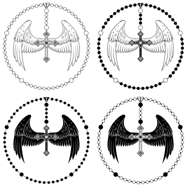 Premium Vector | Winged cross with Christian rosary Premium Vector | Winged cross with Christian rosary