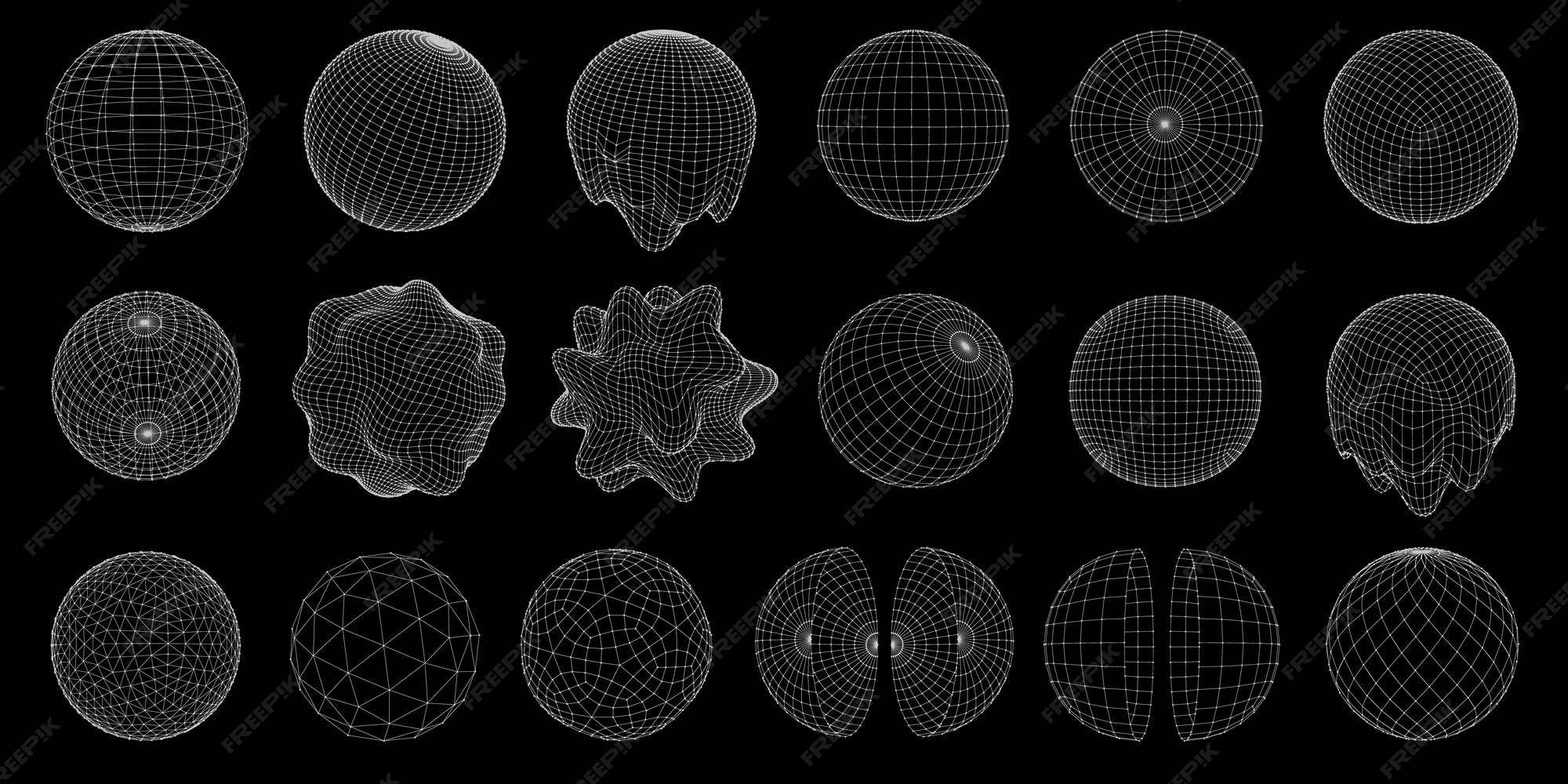 Premium Vector | Wireframe 3D sphere mesh grid Digital ball abstract circle distorted and melted ...