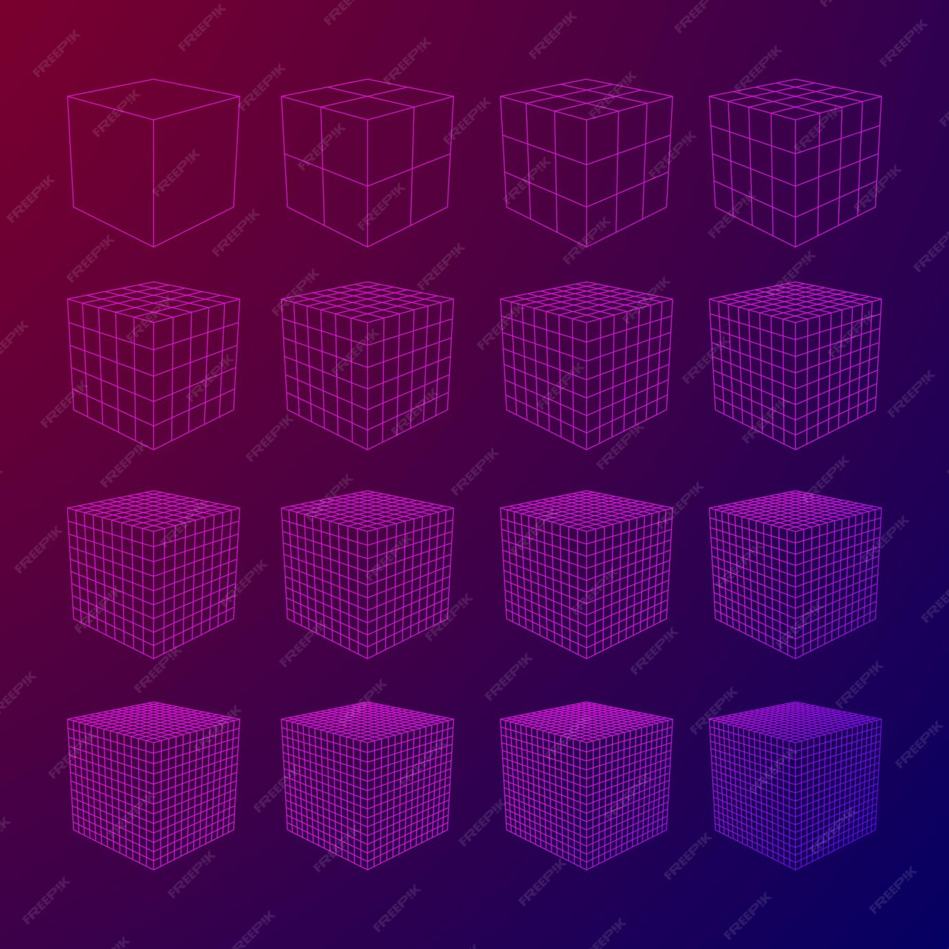 Premium Vector | Wireframe mesh cube in differenr resolution connection structure digital data ...