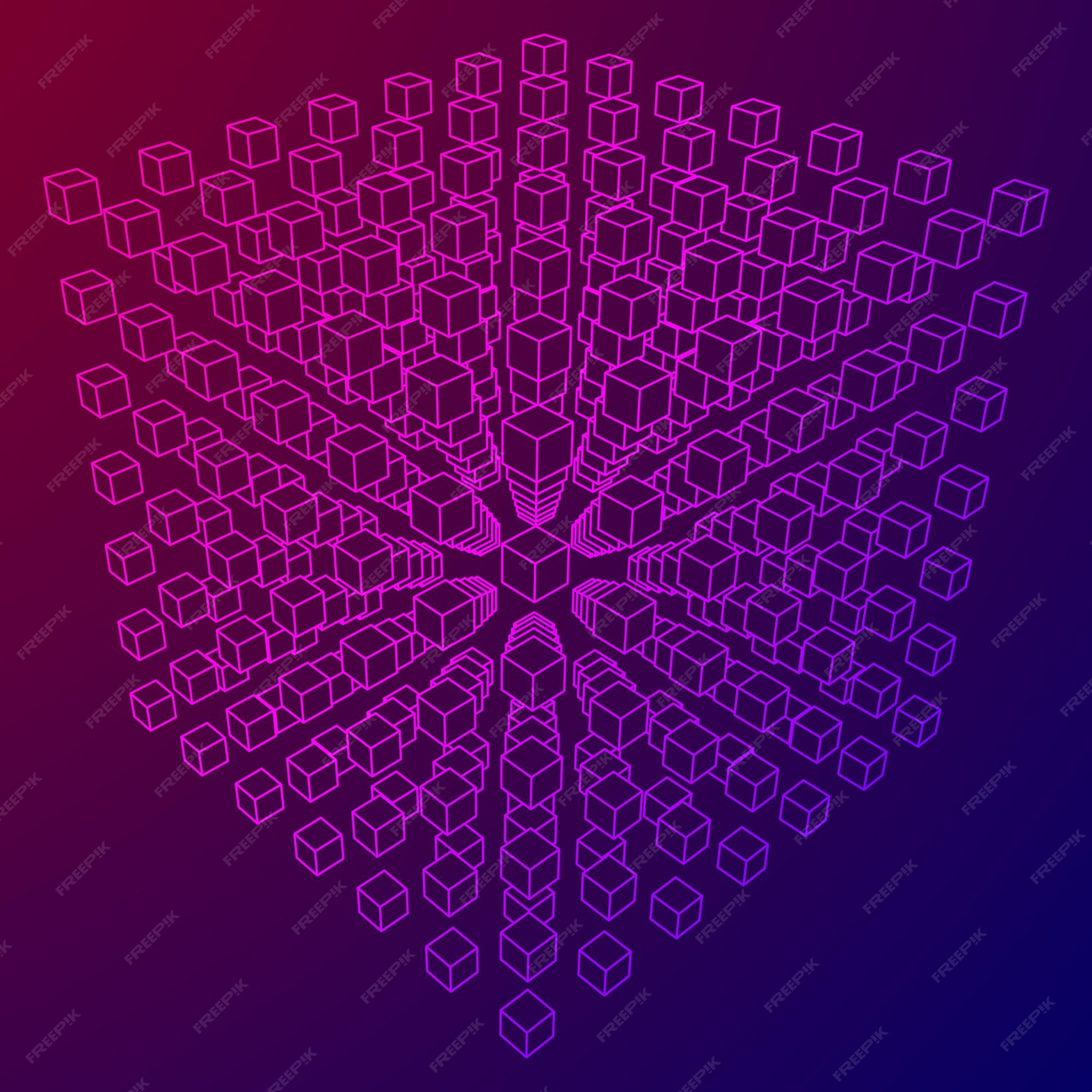 Premium Vector Wireframe Mesh Cube Make With Many Small Cubes Connection Structure Digital