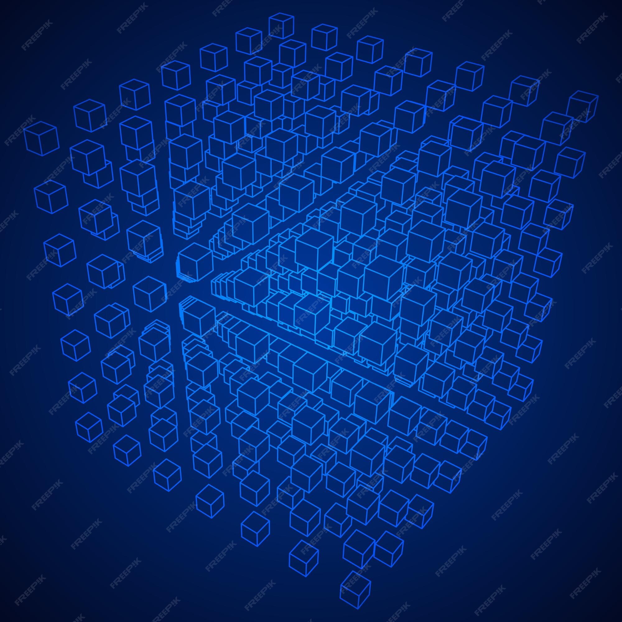 Premium Vector Wireframe Mesh Cube Make With Many Small Cubes Connection Structure Digital