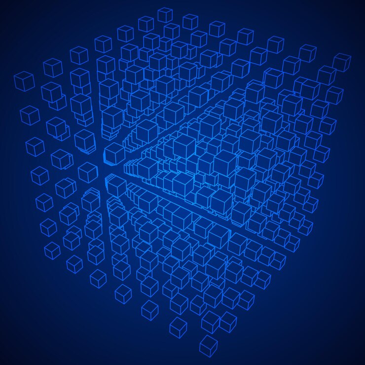 Premium Vector | Wireframe mesh cube make with many small cubes ...