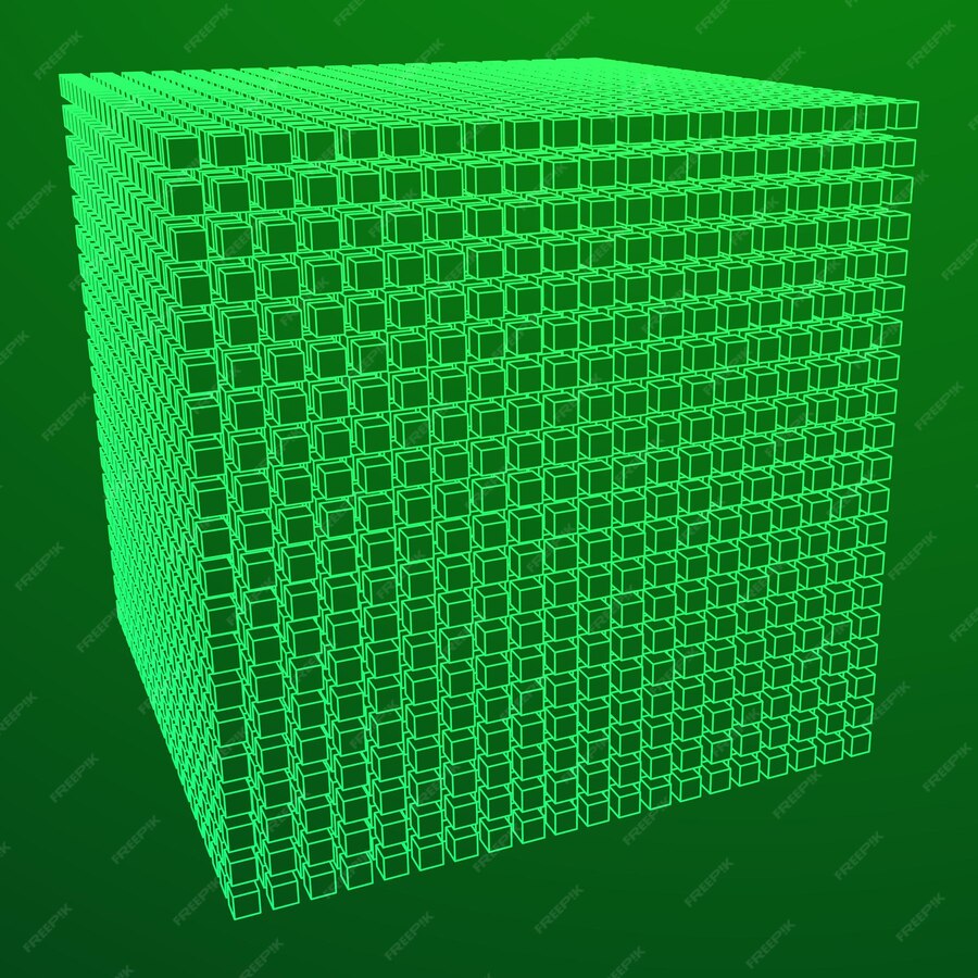 Premium Vector | Wireframe mesh cube make with many small cubes ...