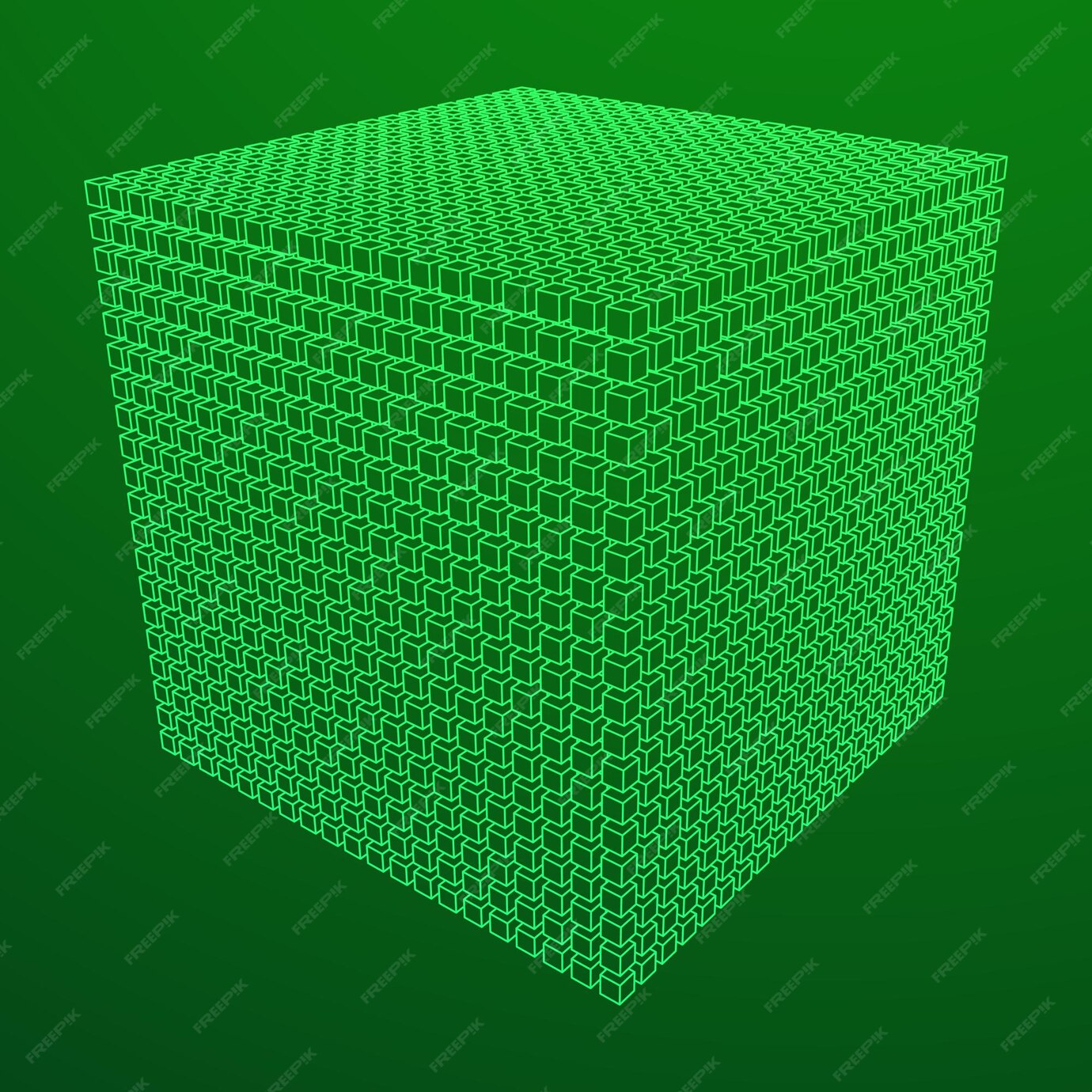 Premium Vector | Wireframe mesh cube make with many small cubes ...