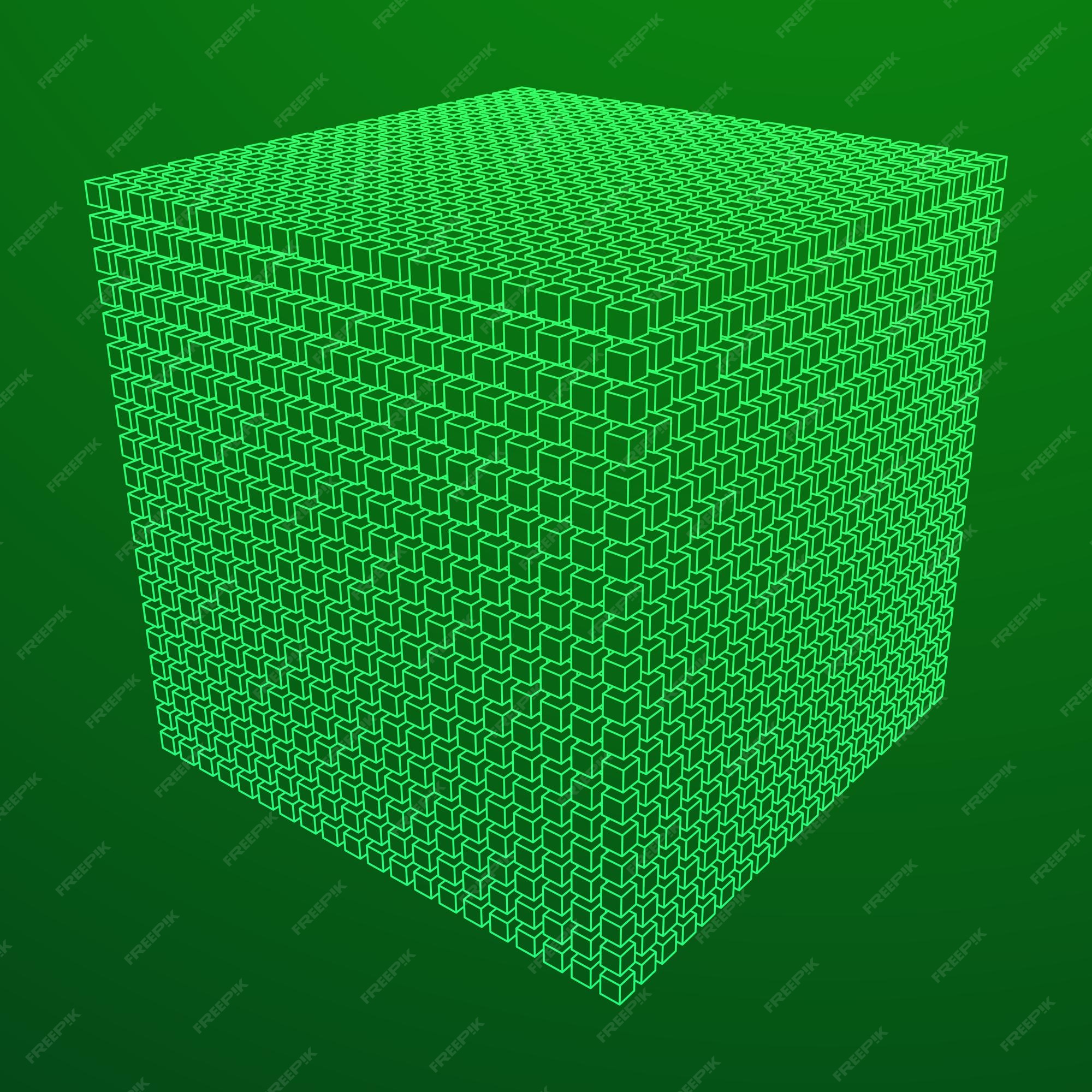 Premium Vector | Wireframe mesh cube make with many small cubes ...