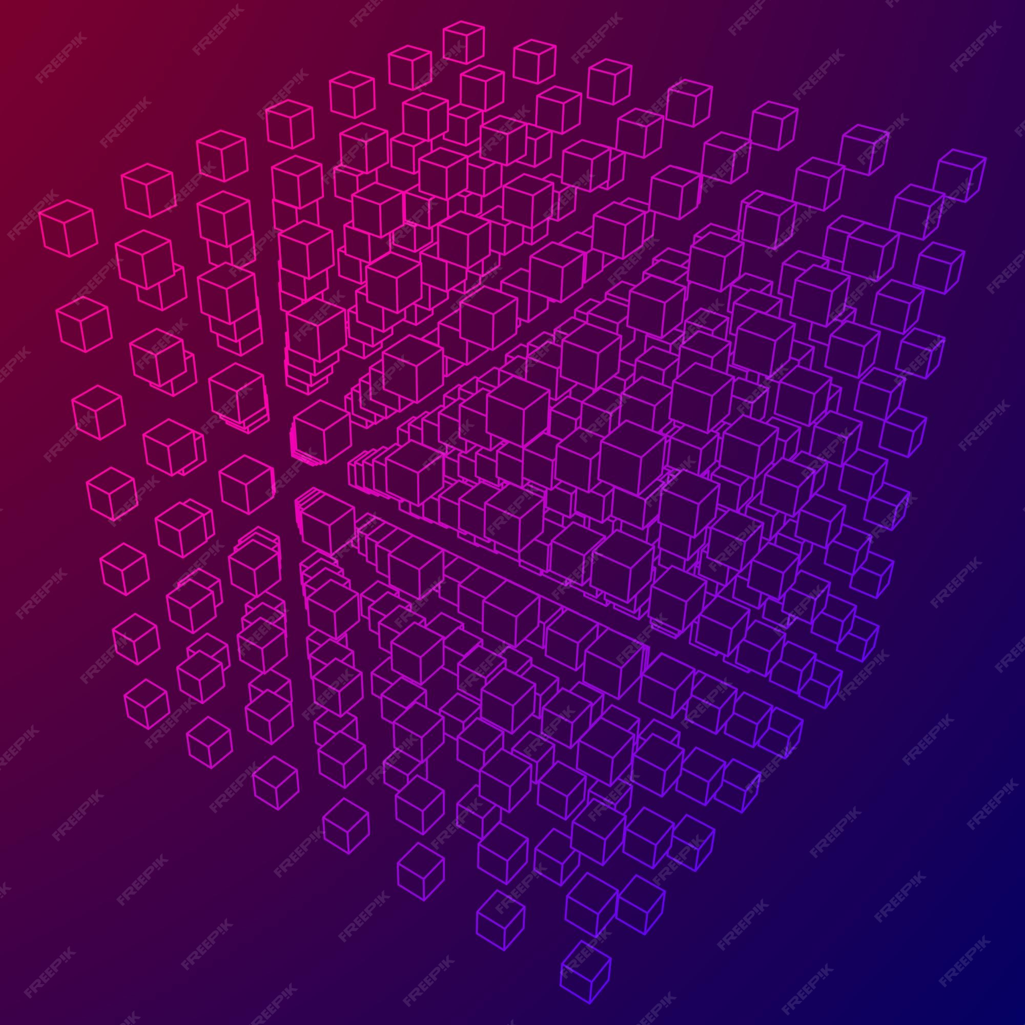 Premium Vector | Wireframe mesh cube make with many small cubes ...