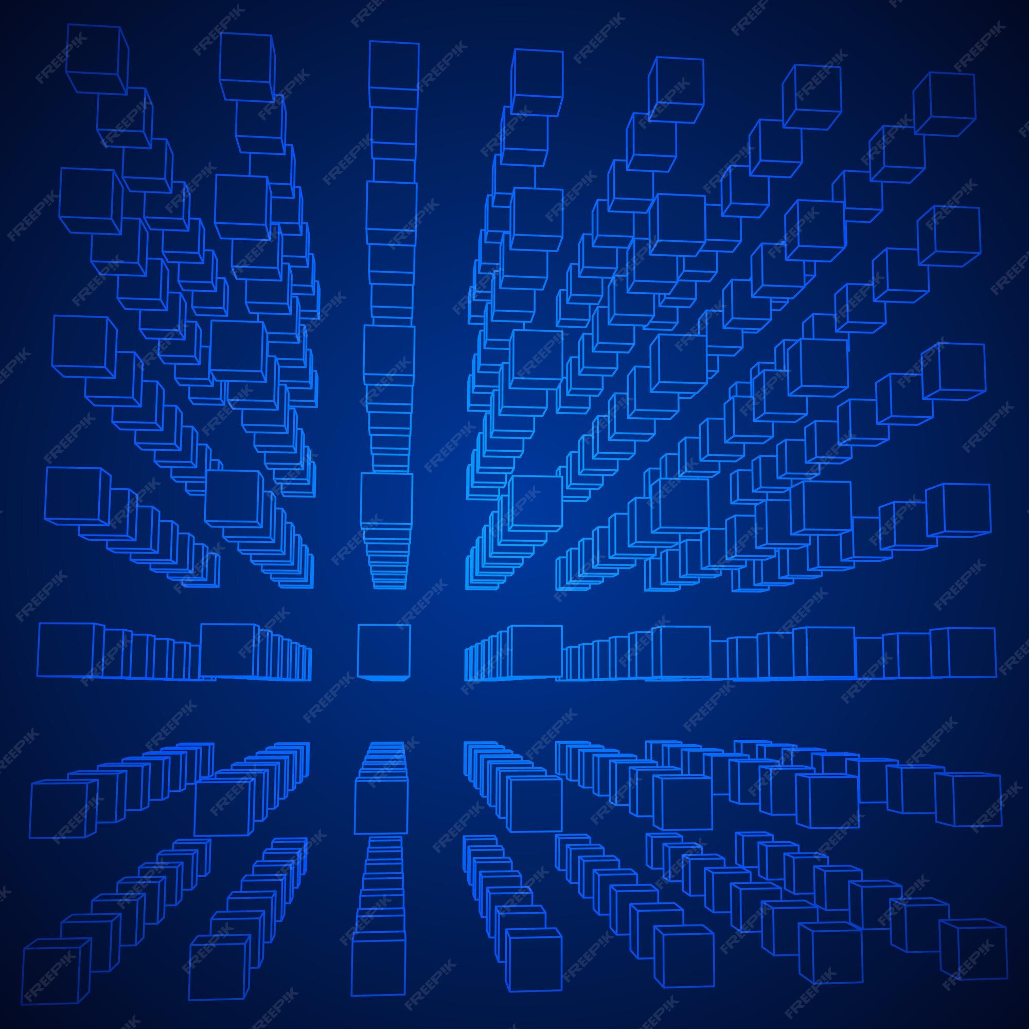 Premium Vector | Wireframe Mesh Cube make with many small cubes ...