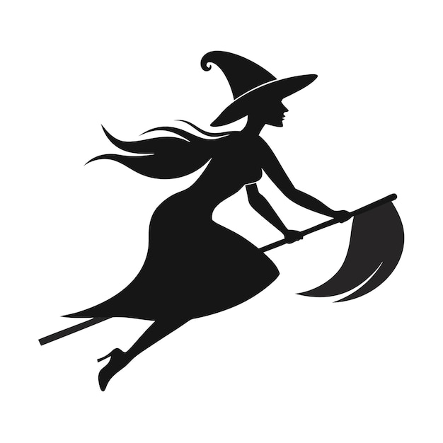 Witch Riding Broom Premium Ai Generated Vector
