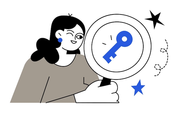Premium Vector | Woman discovering key to success Premium Vector | Woman discovering key to success