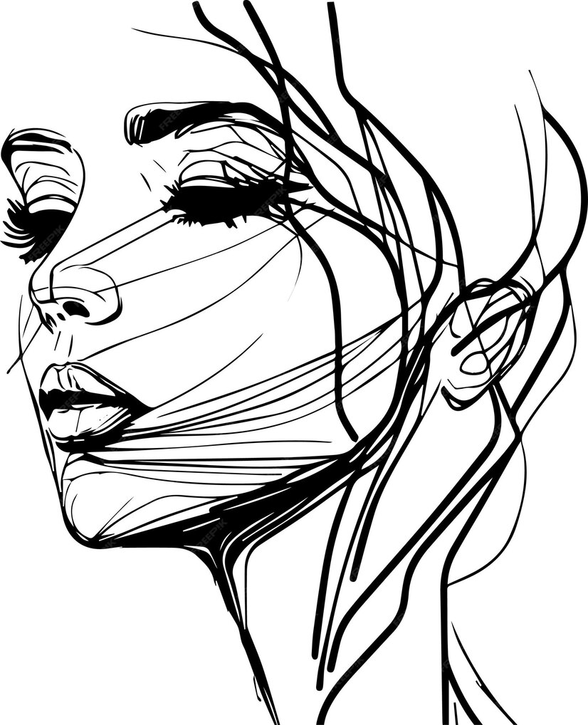 Premium Vector Woman Face Line Art Drawing Abstract Female Head