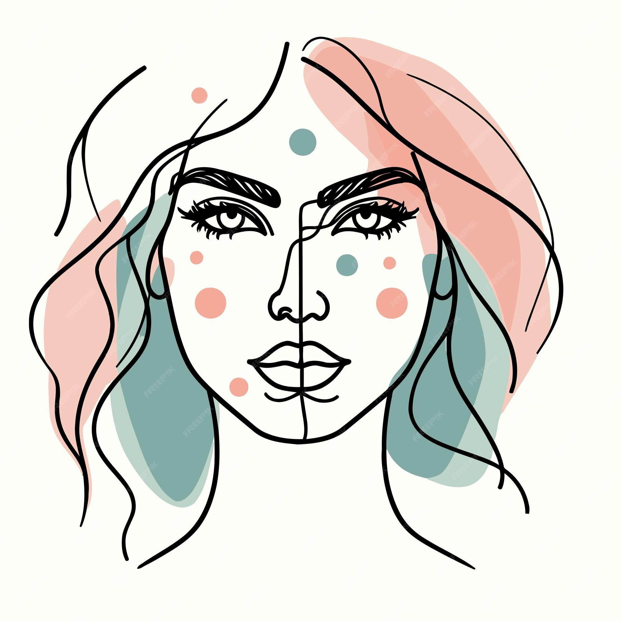 Premium Vector Woman Face Line Art Female Portrait Contour With